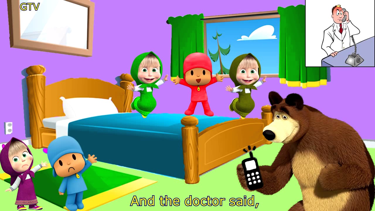 Five Little Masha Pocoyo Jumping on The Bed | 5 Little Monkeys Jumping ...