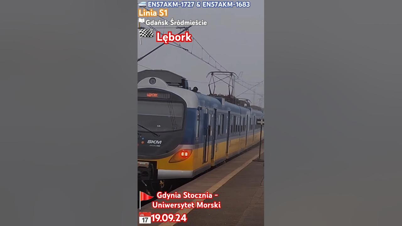 Wyjazd jednostek EN57AKM-1727 i EN57AKM-1683 jako S1 do Lęborka wyjeżdża z stacji Gdynia ...