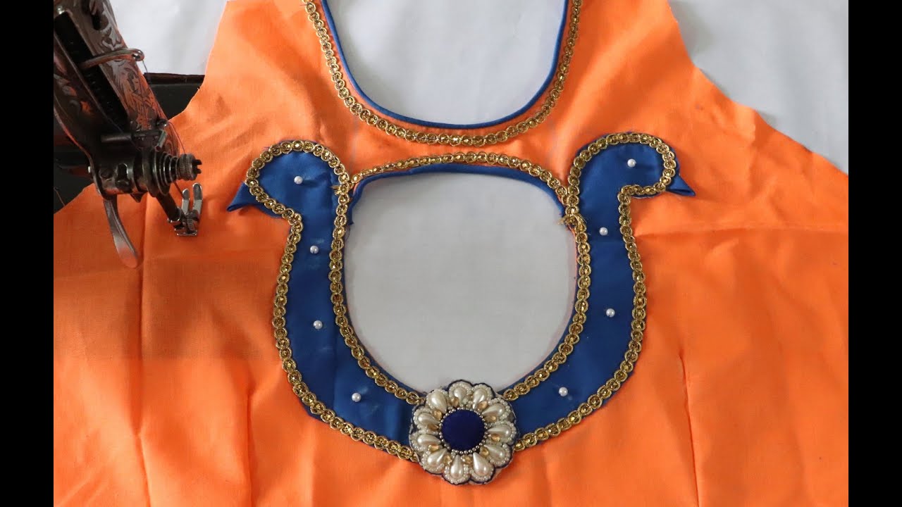 Latest & Peacock back neck blouse designs | peacock blouse cutting and ...