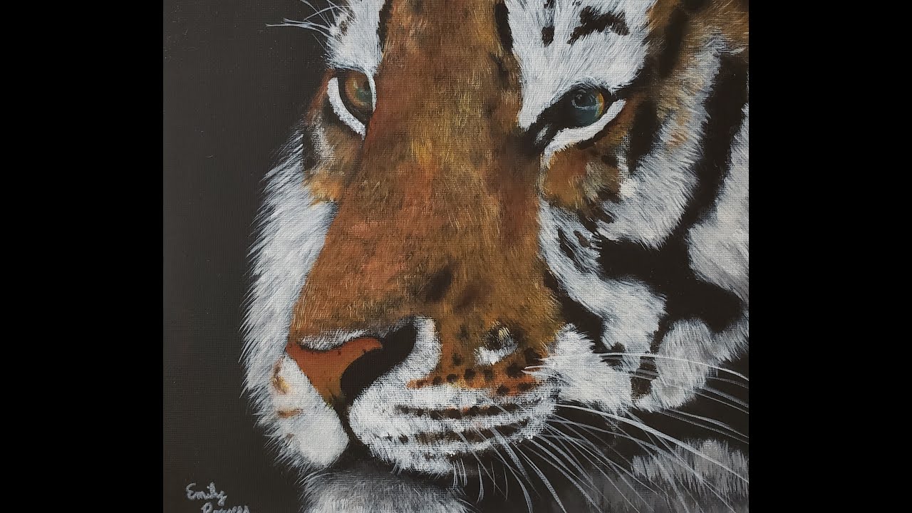 Close-Up Tiger Face Acrylic Painting Tutorial Step-By-Step - YouTube
