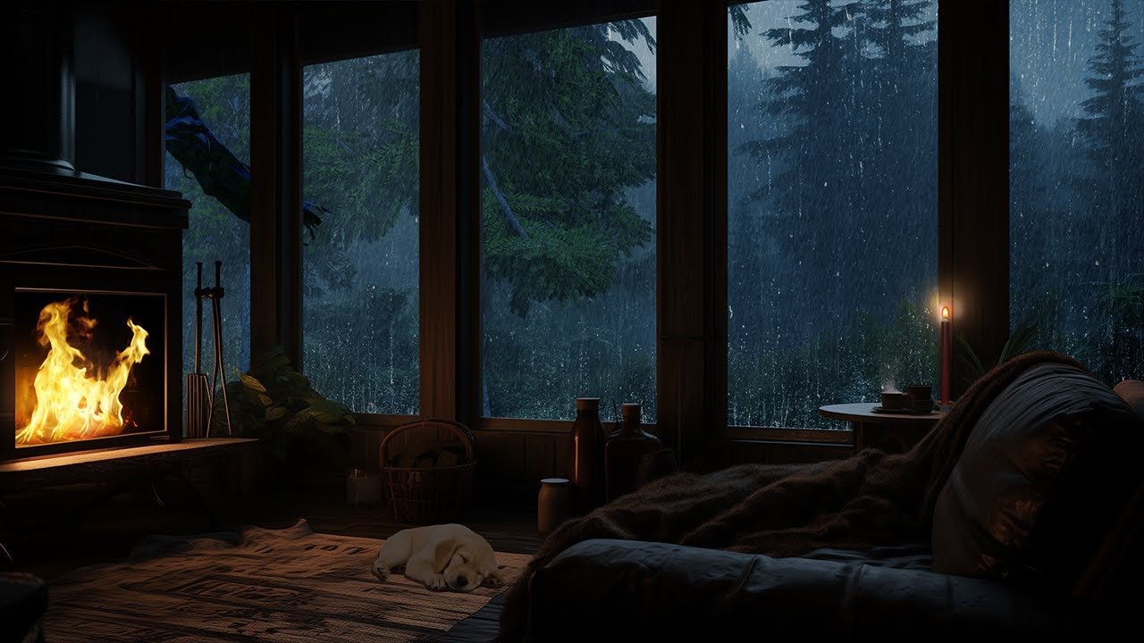 Instant Sleep in a Comfortable Room Atmosphere - Rain, Fireplace and ...