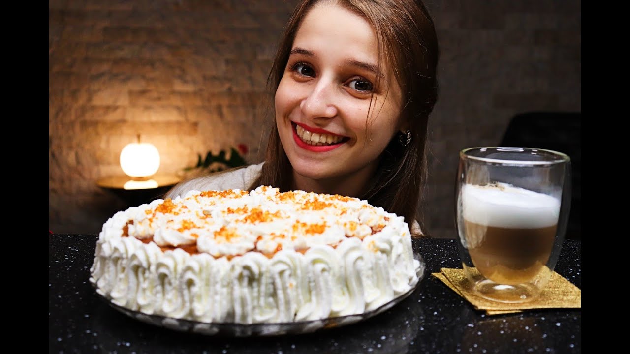 ASMR EATING HOMEMADE CAKE WITH BURNED SUGAR CREAM | EATING SOUNDS ...