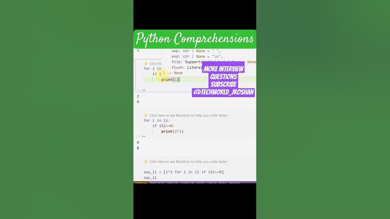Python Comprehensions Interviewtips Interviewquestions Python3 Datascience Dataanalytics