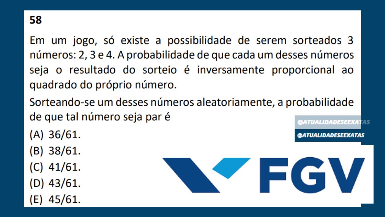 FGV - PROPORCIONALIDADE - PROBABILIDADE - YouTube
