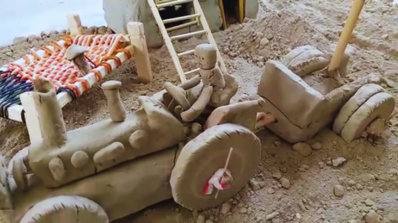 How to make mini tractor trolley with clay || mitti ka tractor trolley ...