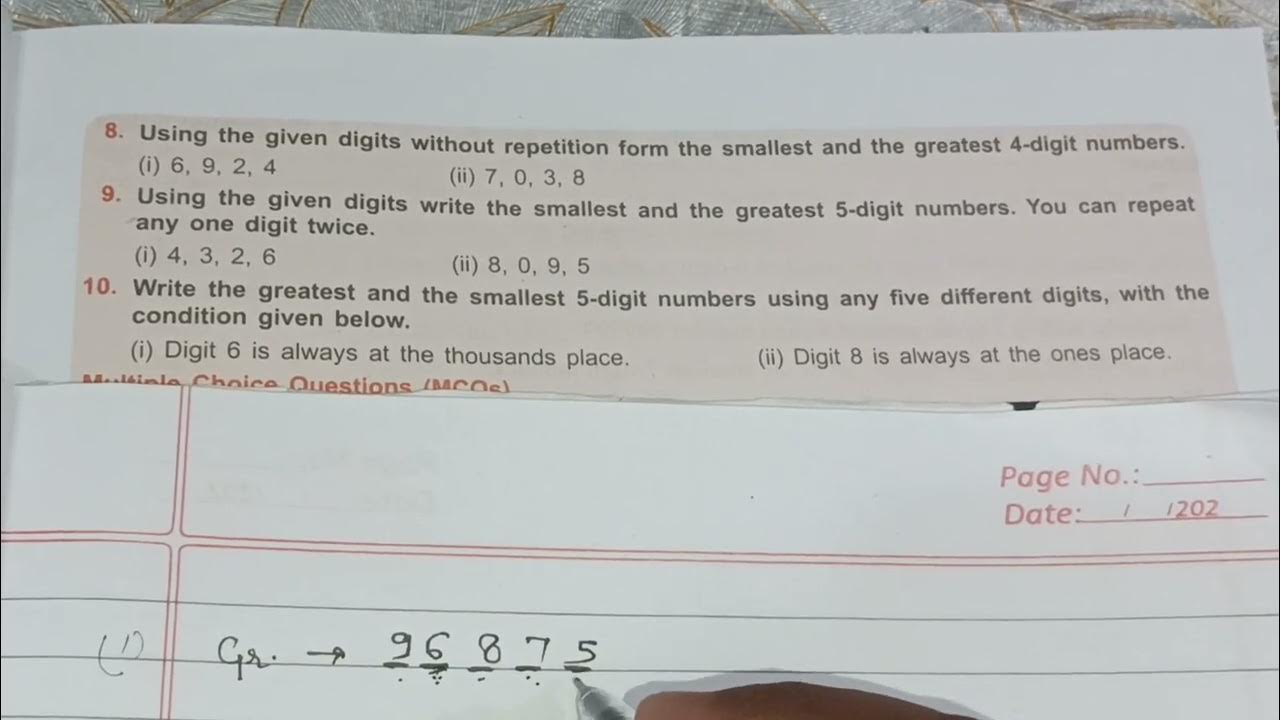 WRITE THE GREATEST AND THE SMALLEST 5 DIGIT NUMBER USING ANY FIVE ...