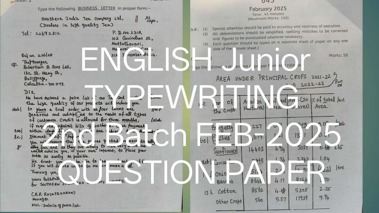 TYPEWRITING ENGLISH JUNIOR - FEB-2025 2nd Batch Question paper - YouTube