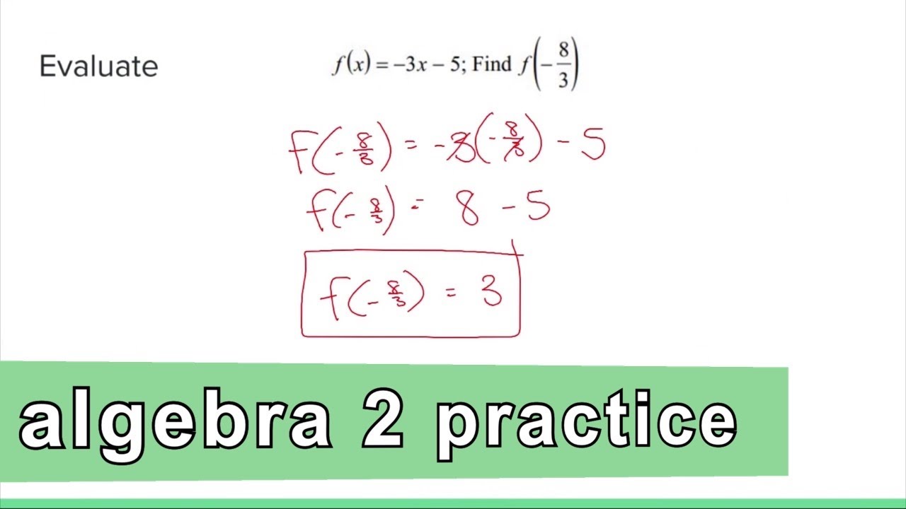 Algebra 2 Practice - Evaluate a Function (Example 1) - YouTube