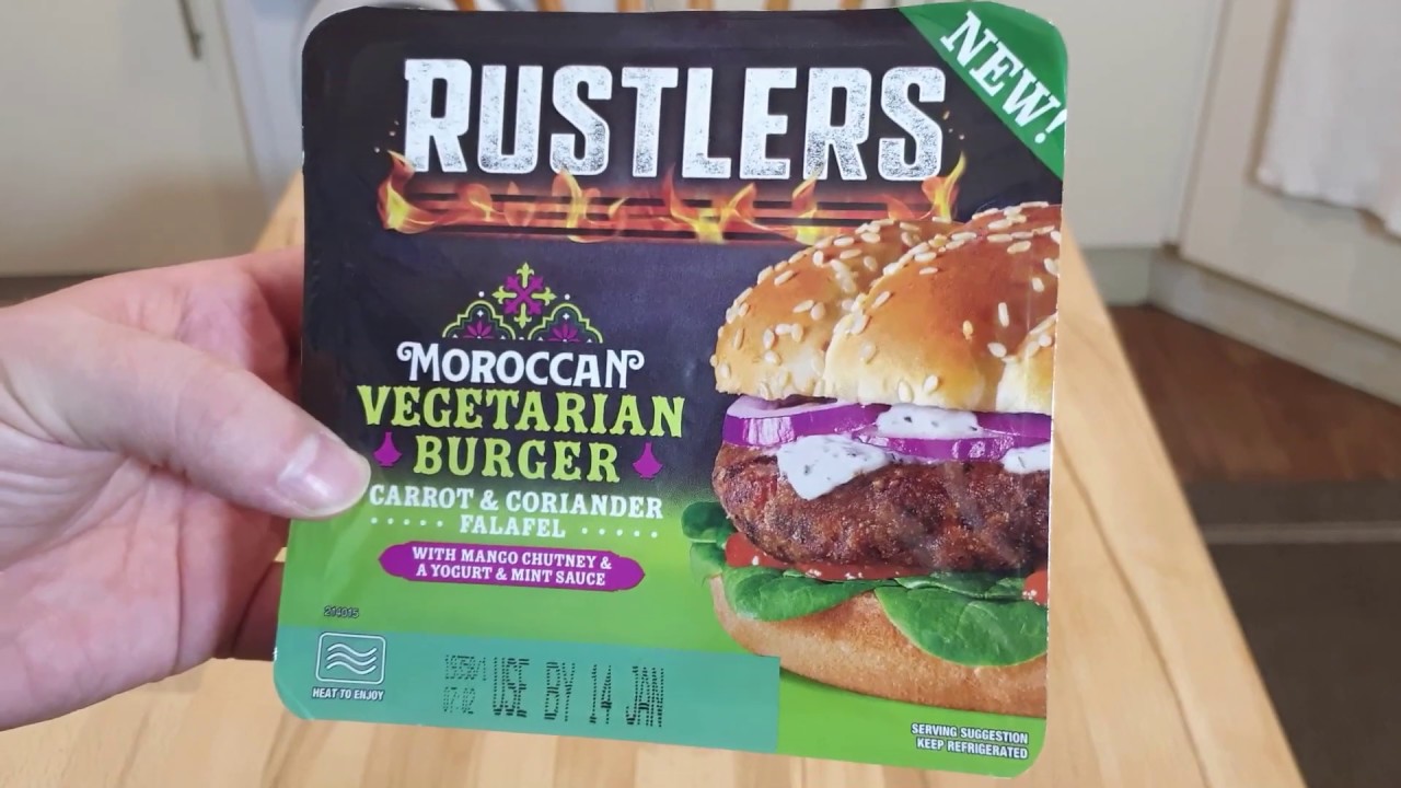 Rustlers Moroccan Vegetarian Burger Carrot & Coriander Falfel - YouTube