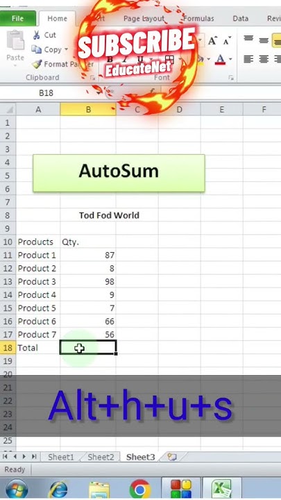 Auto Sum in excel || Excel Tips & Tricks || @educatenet #shortcutkeys - YouTube