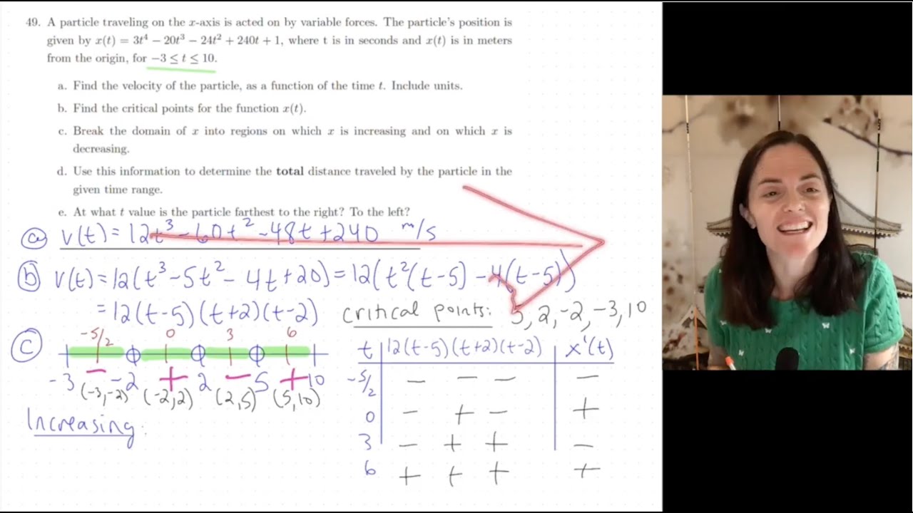 Calculus I: Example involving position, velocity, and distance traveled ...