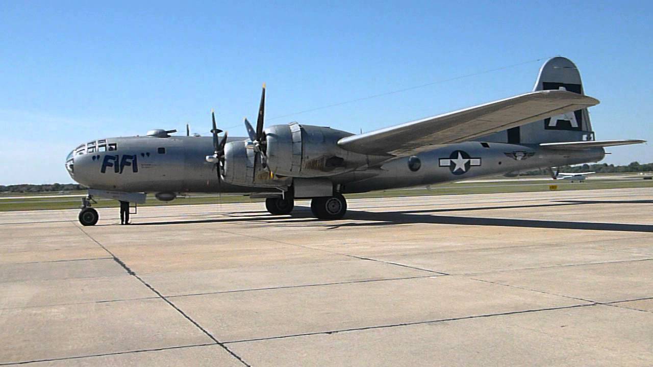 B-29B FiFi Starting engines and Taxing to runway at Wiley Post Airport ...