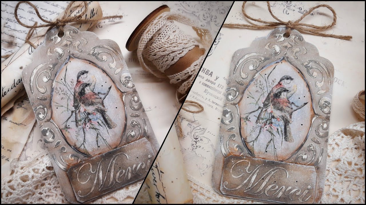 Vintage look fast transfer 🎀 Little Decoupage tag - YouTube