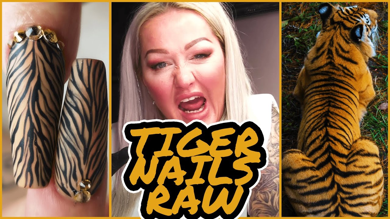 🐯🐯 Realistic Tiger Print Nail Art Tutorial 🐯🐯 RAWWW - YouTube