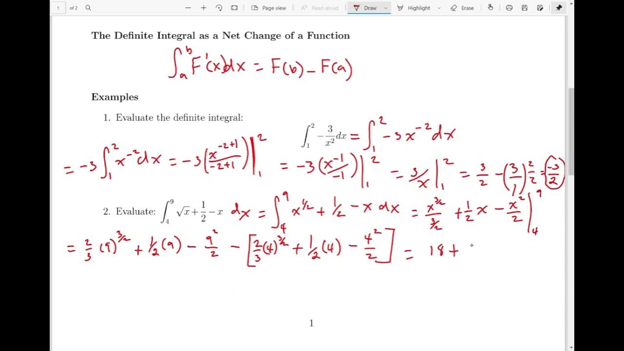 23. MA 120: 6.2 Definite Integral and Net Change of a Function - YouTube