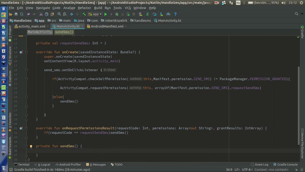 Android Kotlin Usage Tutorial 093 Send Sms Youtube