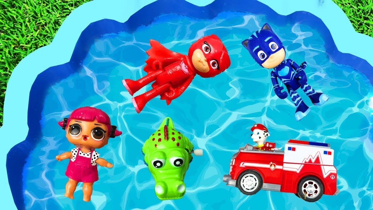 Learn Colors with Pj Masks Toys - Pool Toys For Kids - Animals Barbie ...
