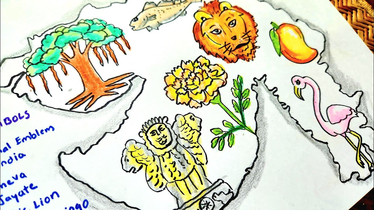 Gujarat day Poster Drawing | Gujarat map drawing for Gujarat diwas ...