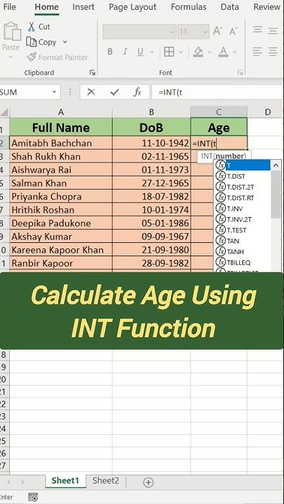 Age Calculation in Excel Using INT Function #excel #msexcel #exceltricks #exceltutorial # ...