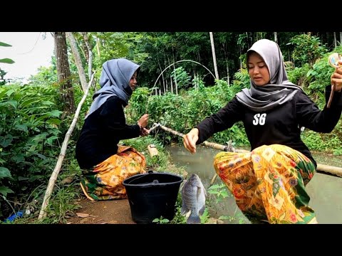 Cantik Pesona Gadis Desa Sukabumi Memancing Ikan Di Kolam || Suasana Pedesaan Jawa Barat