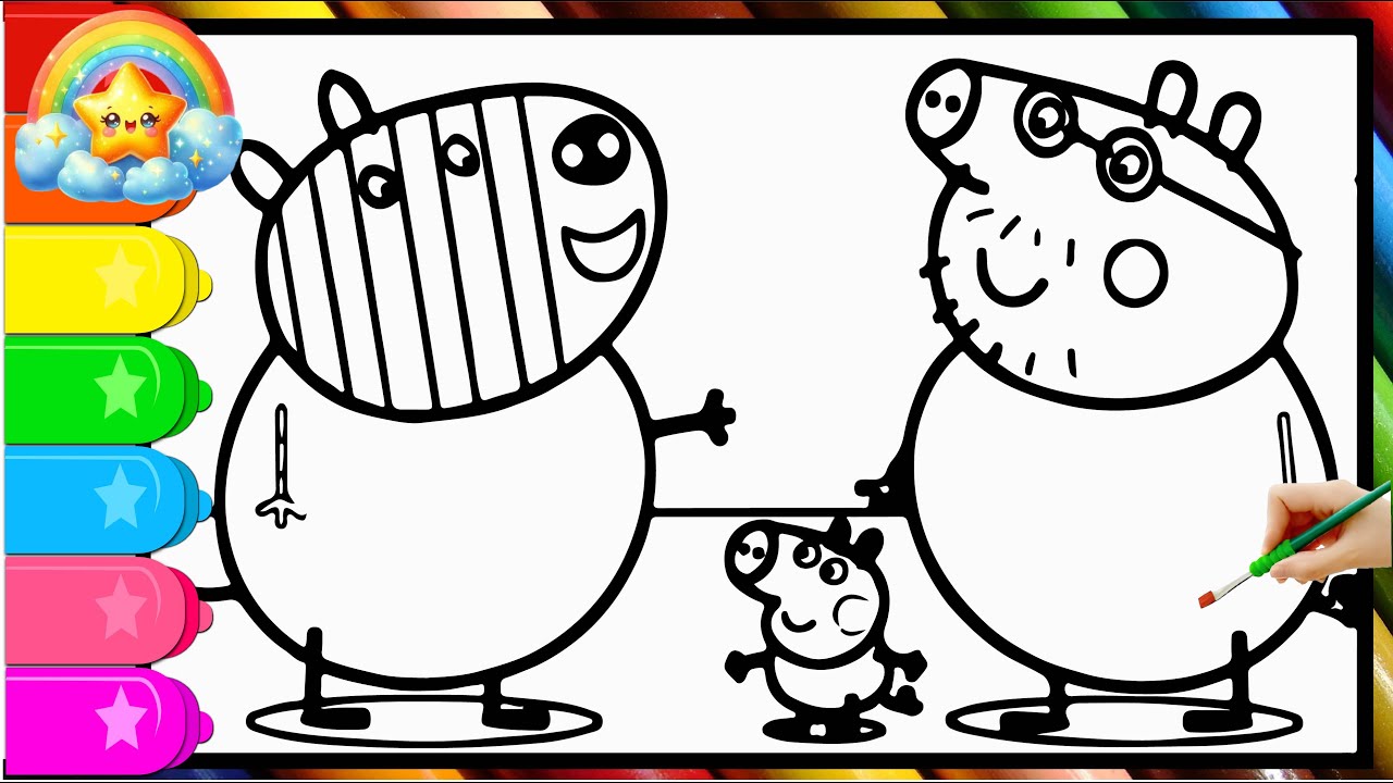 Peppa Pig and Daddy Pig meed a new friend || How to draw and color a ...