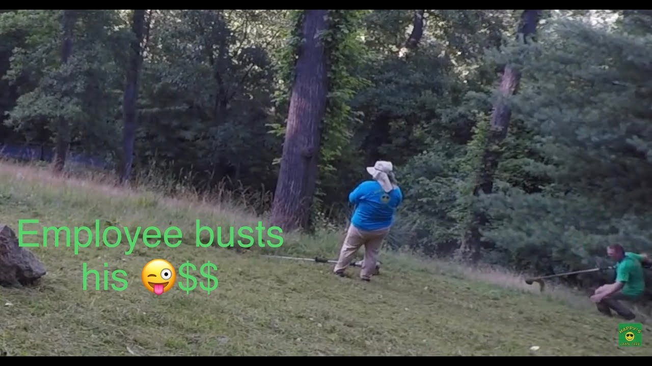 Weed eating a steep, overgrown one acre mountain side! - YouTube
