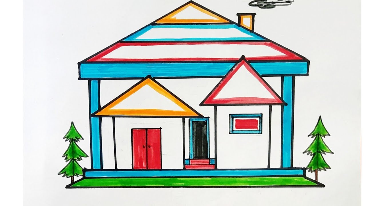 How to draw a beautiful and easy house ll simple house drawing step by ...