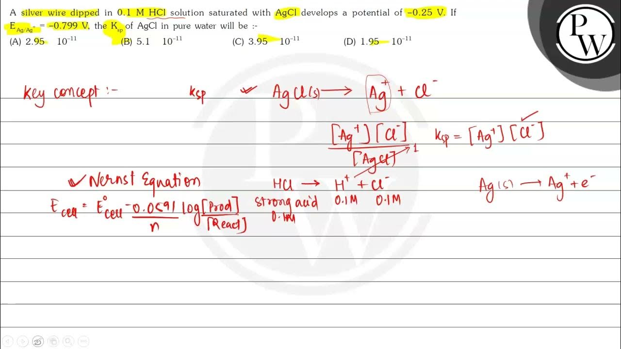 A silver wire dipped in \( 0.1 \mathrm{M} \mathrm{HCl} \) solution ... - YouTube
