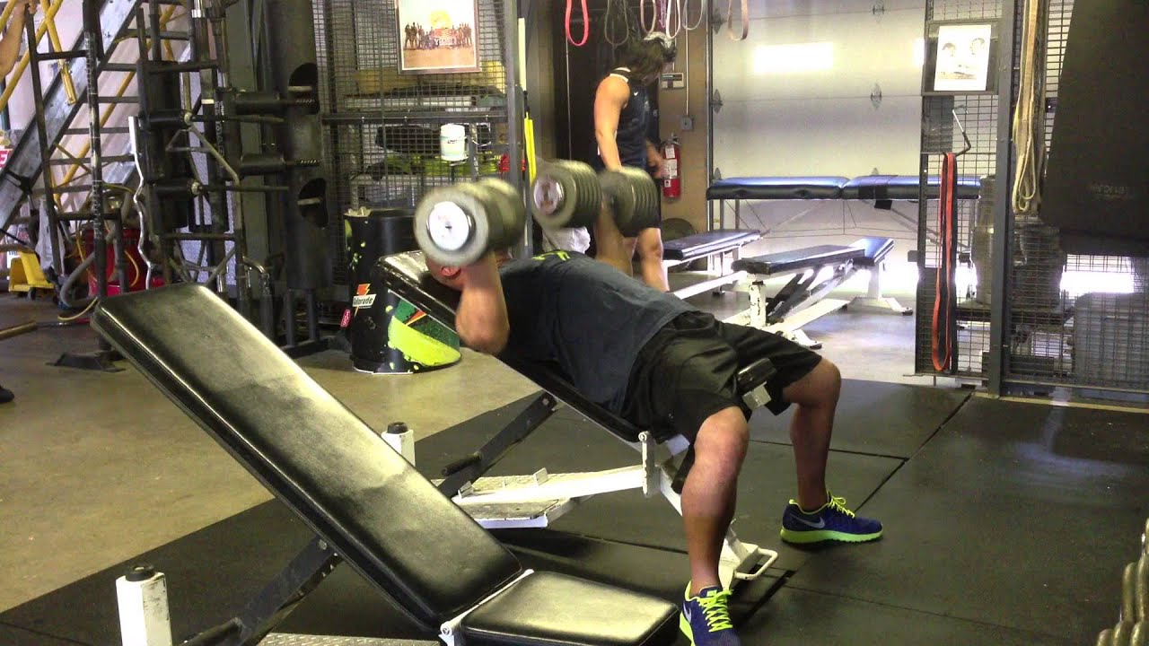 DeFrancosGym.com: Yielding Isometric Incline DB Bench - 130's x 6 - YouTube