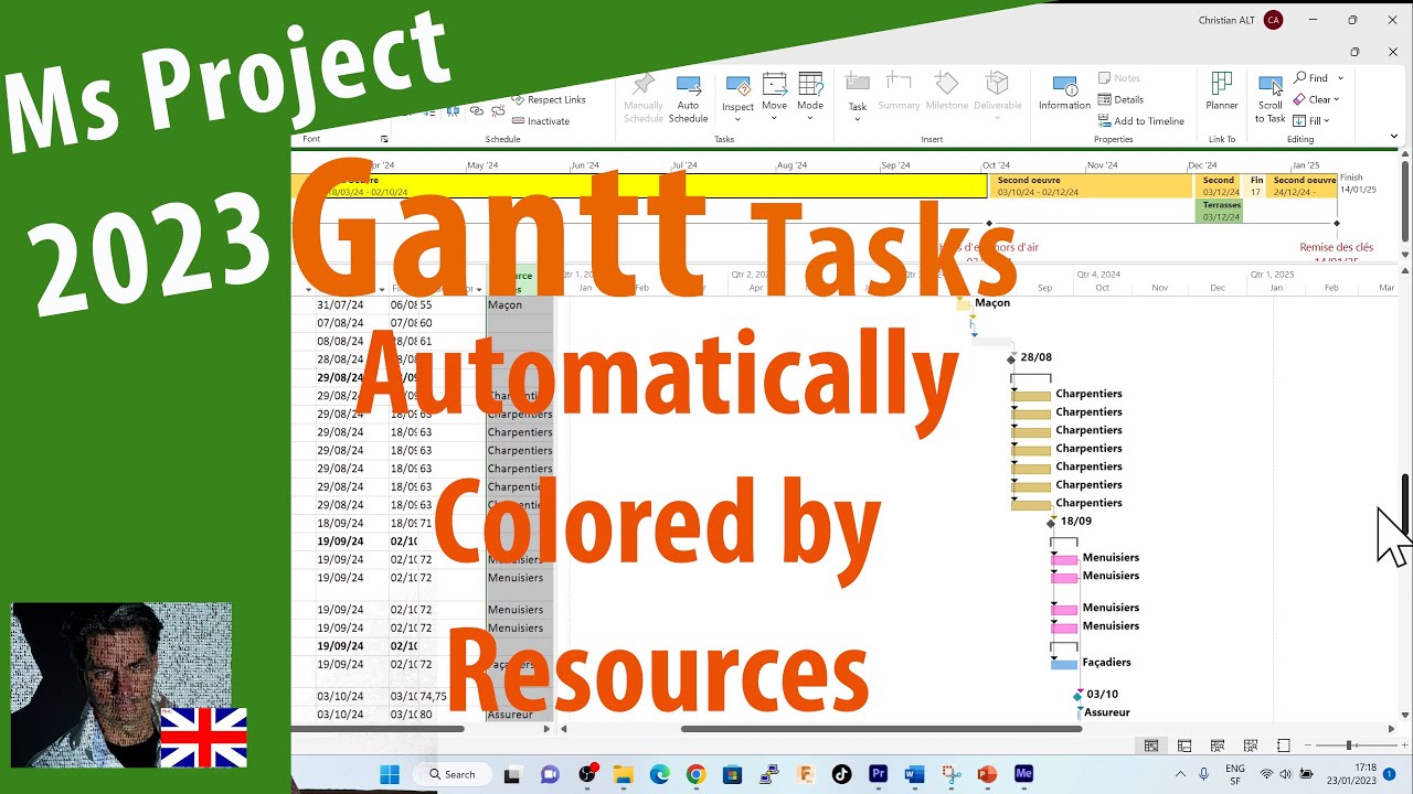 #102 Ms Project 2023 Gantt Tasks Automatically Colored by Resources ...
