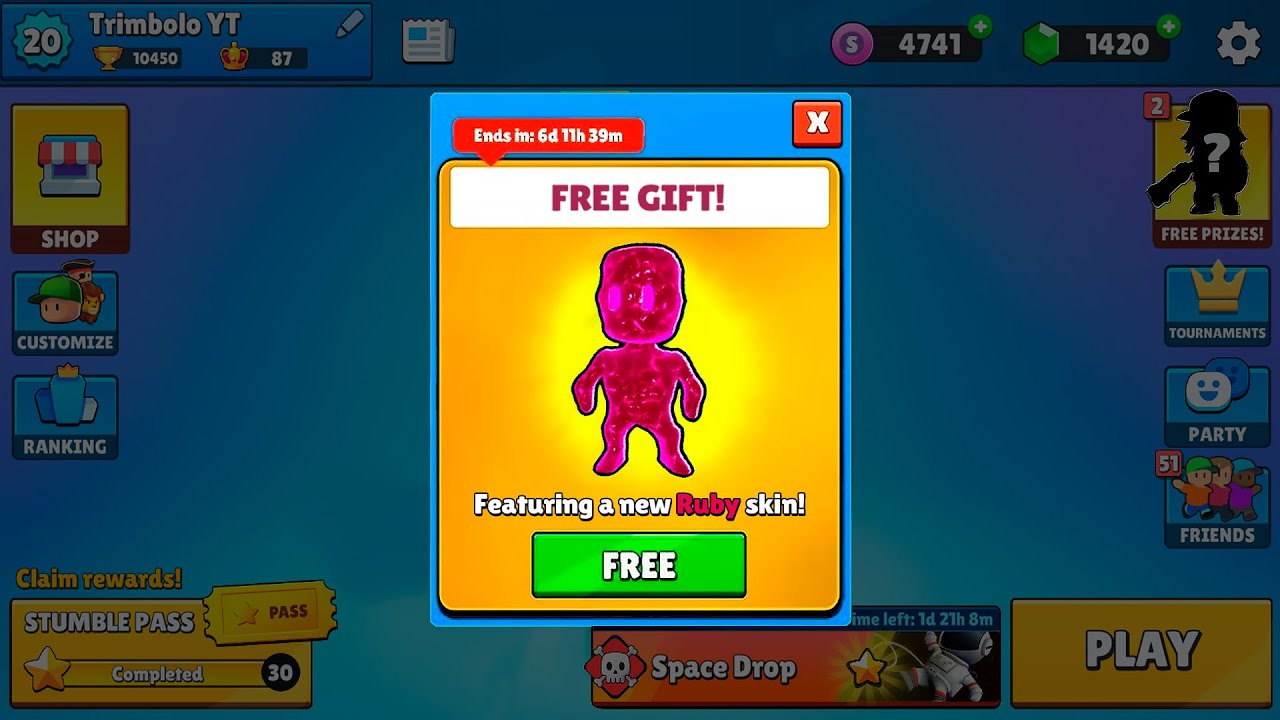 CURSED RUBY SKIN!! - Stumble Guys Gifts - YouTube