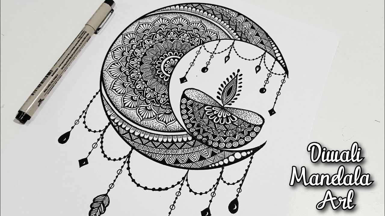 Diwali Mandala art 🪔| Diya mandala art | Moon mandala art | Happy Diwali - YouTube