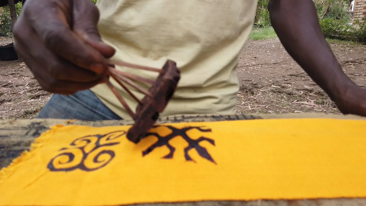 Traditional Ghana Adinkra Symbols Fabric Printing In Ntonso - YouTube