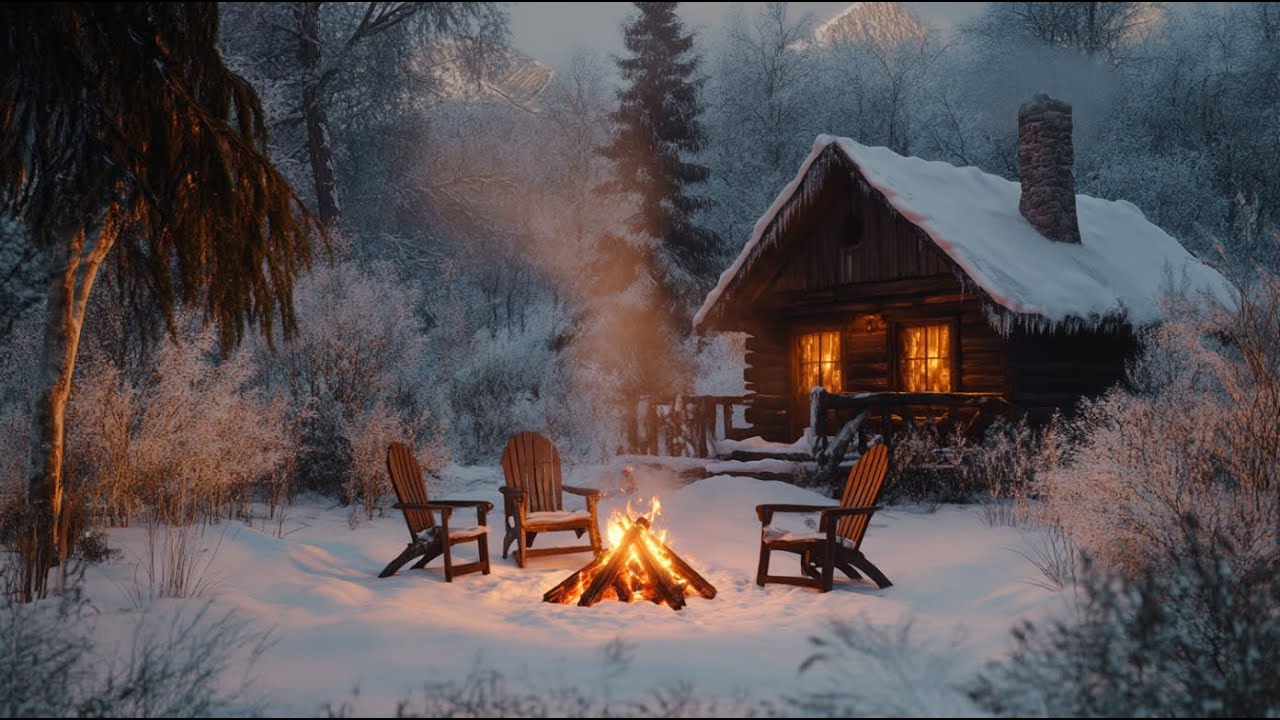 Tranquil Snowfall; Crackling Fire and Gentle Winter Ambience - YouTube