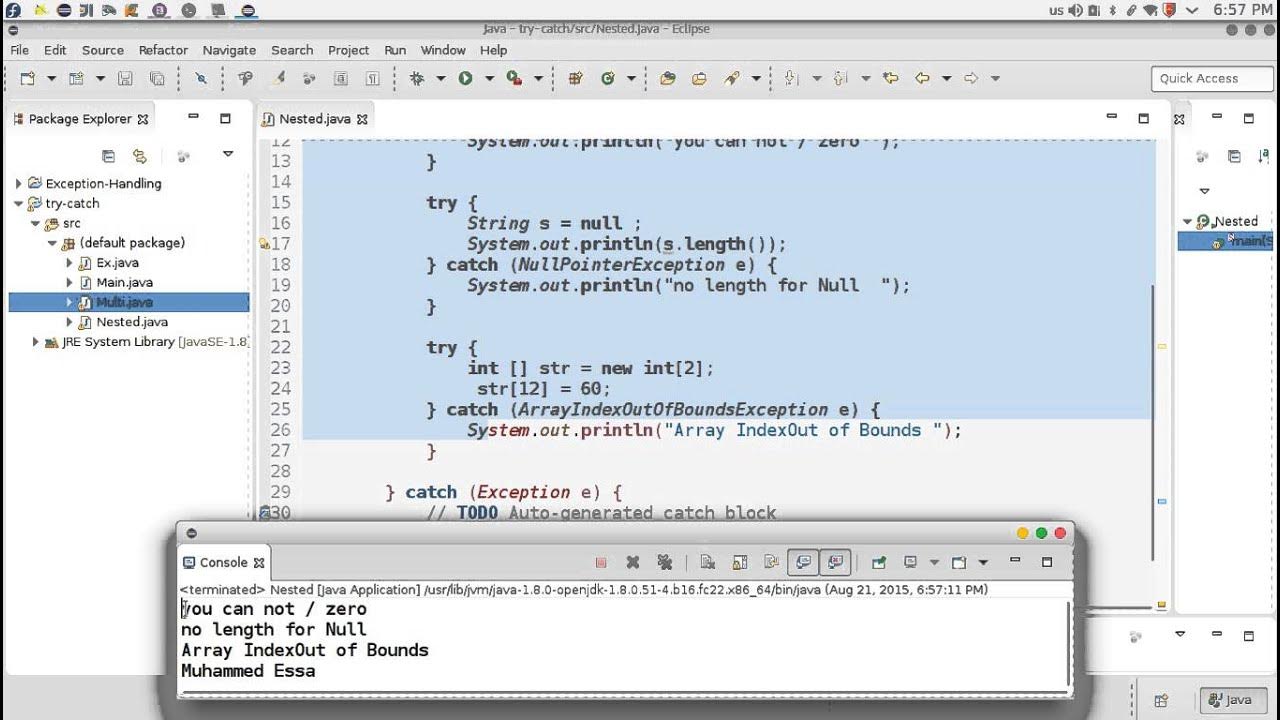 79 Java advanced Exception Handling nested try catch التعامل مع استثناء - YouTube