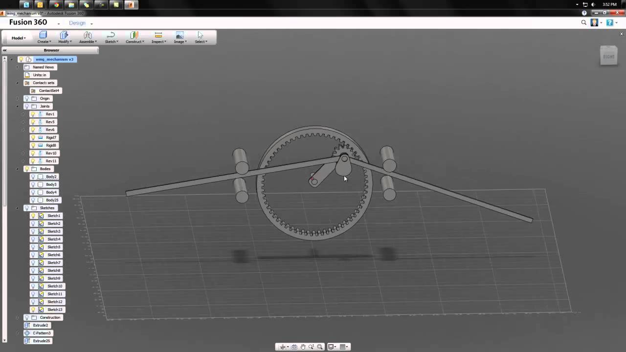 Wing mechanism test Fusion 360 - YouTube
