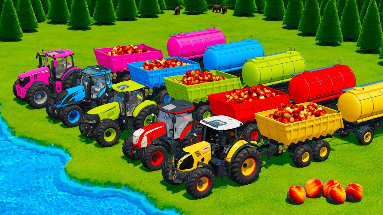 CLAAS vs McCORMICK vs CASE vs VALTRA TRACTORS BATTLE WITH PEACHES ...