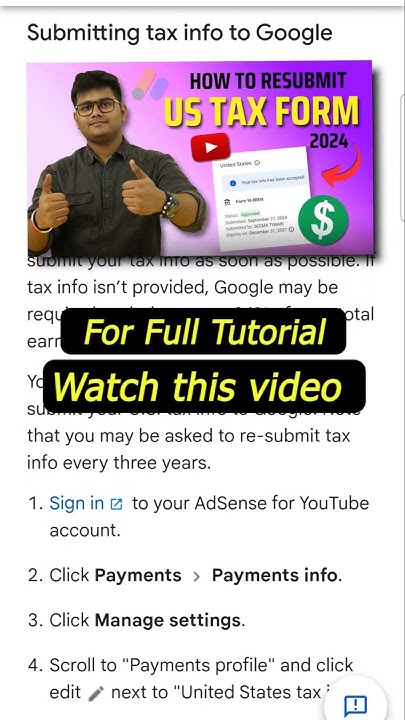 US Tax Info Google AdSense | How To Submit Tax Information In Google ...