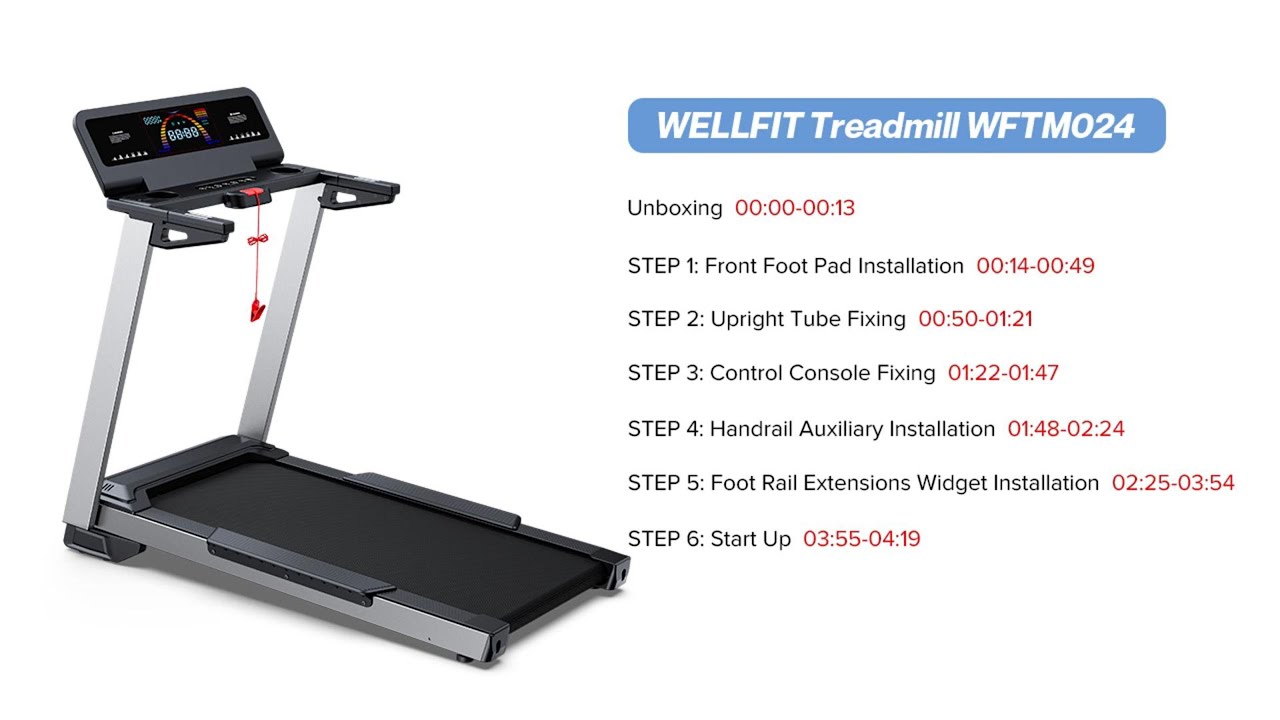 WELLFIT TM024 Treadmill Assembly Video | Heavy-duty Treadmill 450LBS Capacity Up to 9.9mph Speed ...