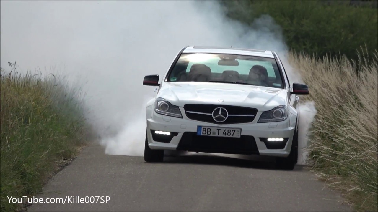 Mercedes C63 AMG HUGE Burnout & lovely sounds 1080p - YouTube