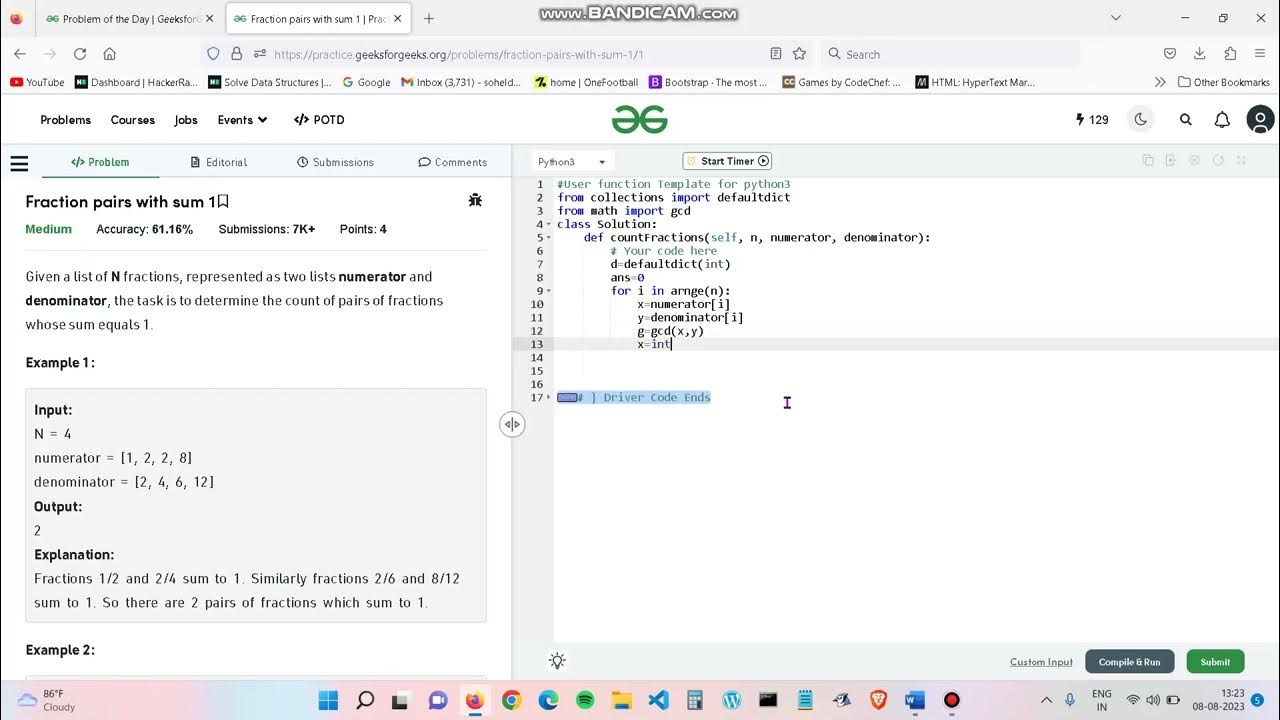 Fraction Pairs With Sum 1 Potd Gfg Python Youtube