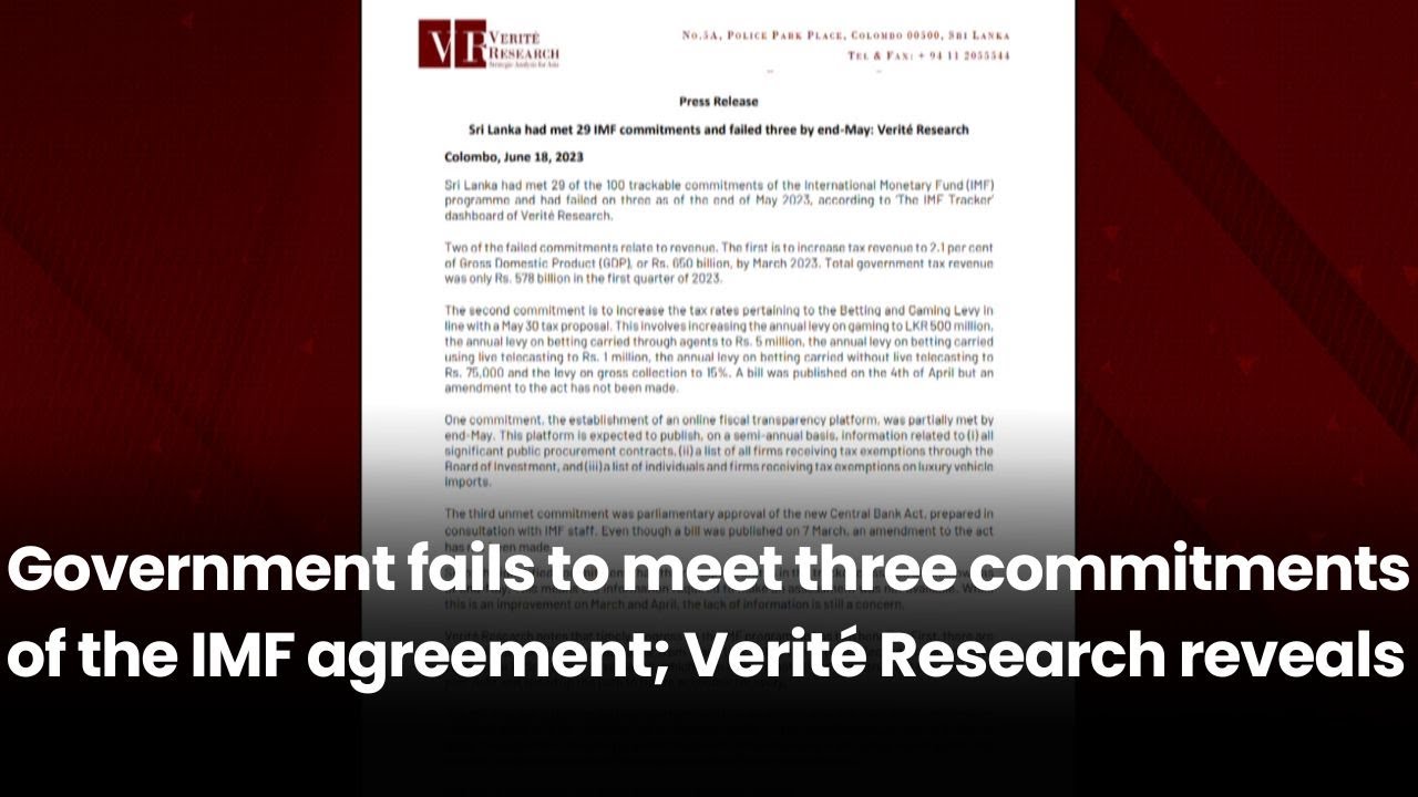 Government fails to meet three commitments of the IMF agreement; Verité ...
