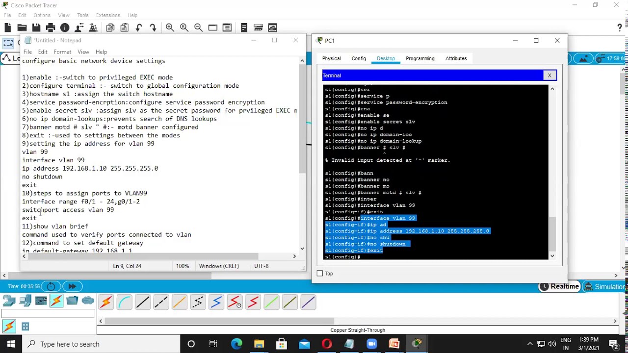 basic configuration of cisco switch using packet tracer - YouTube