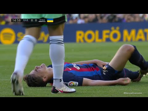 Gavi: Soccer Nutshot. Barcelona vs. Osasuna. 02/05/2023. Kick in the nuts.
