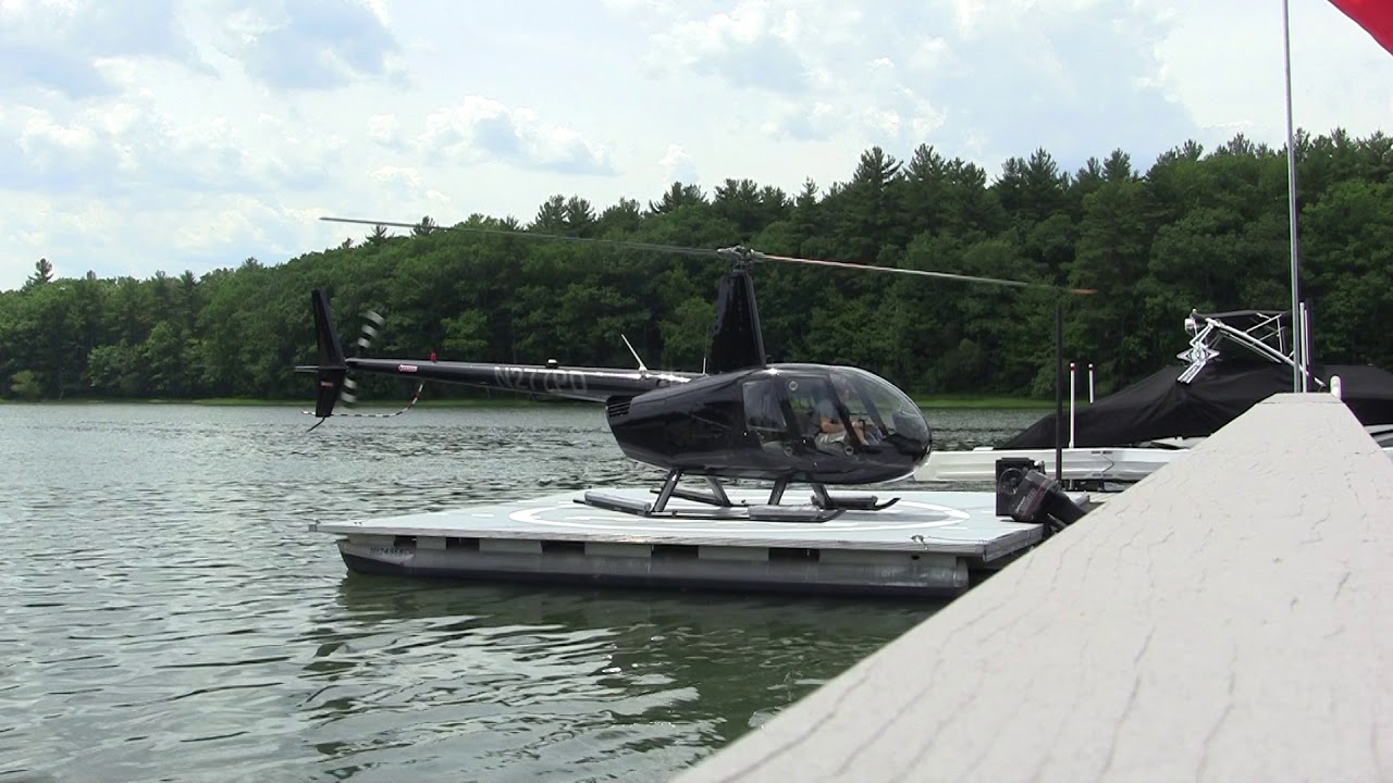 Robinson R-44 Helicopter Takeoff From Pontoon Boat Helipad - YouTube
