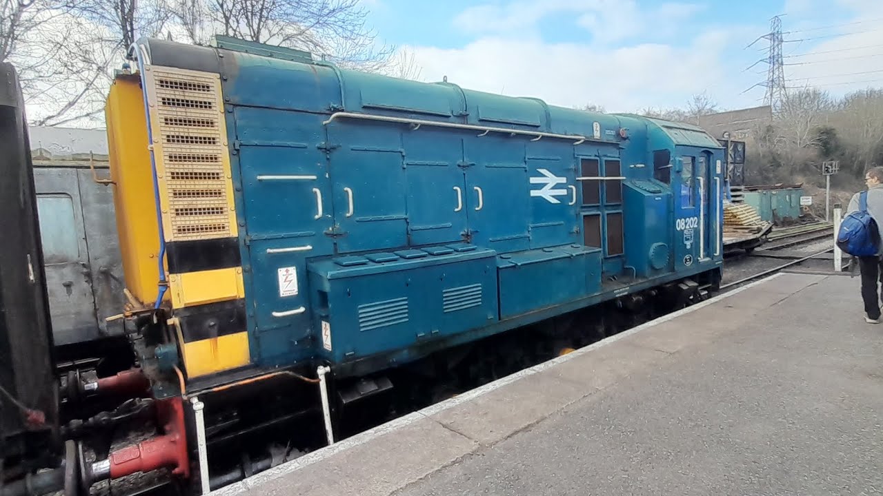 departing Bitton on the Avon valley railway behind 08202 and D3668 ...