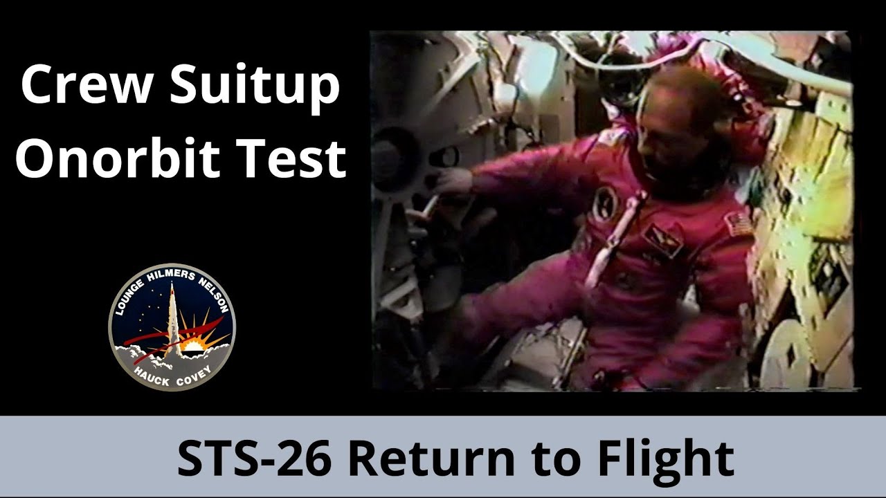 STS-26 Crew Practices Suiting Up in New Launch and Entry Suits - YouTube