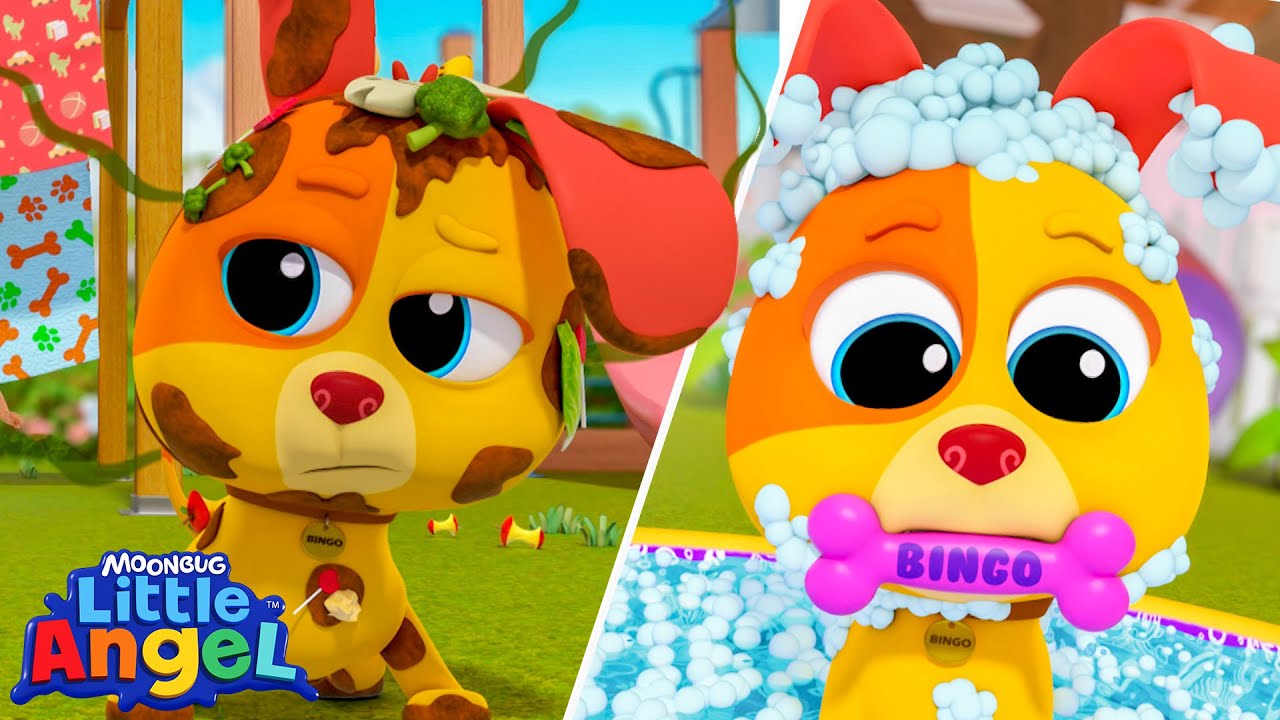 Bingo Finally Takes a Bath 🛁 Little Angel Nursery Rhymes and Kids Songs ...