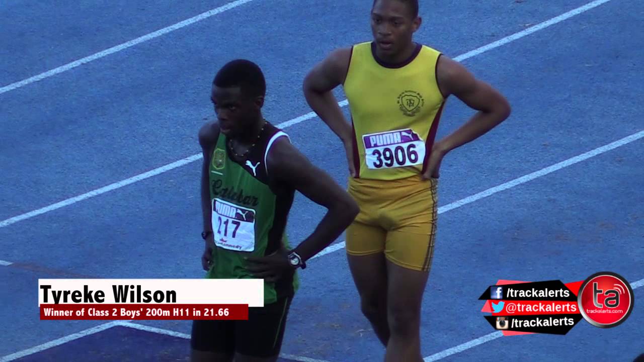 Tyreke Wilson wins C2 boys 200m heat at Queens/Grace Jackson Meet - YouTube