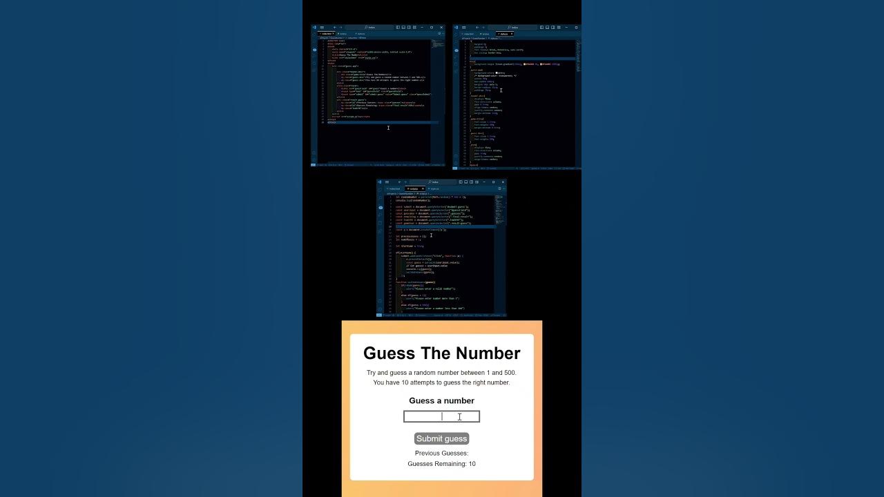Day 499 Guess Number Using Javascript Css Html Javascriptprojects Shorts Coding Viralshort